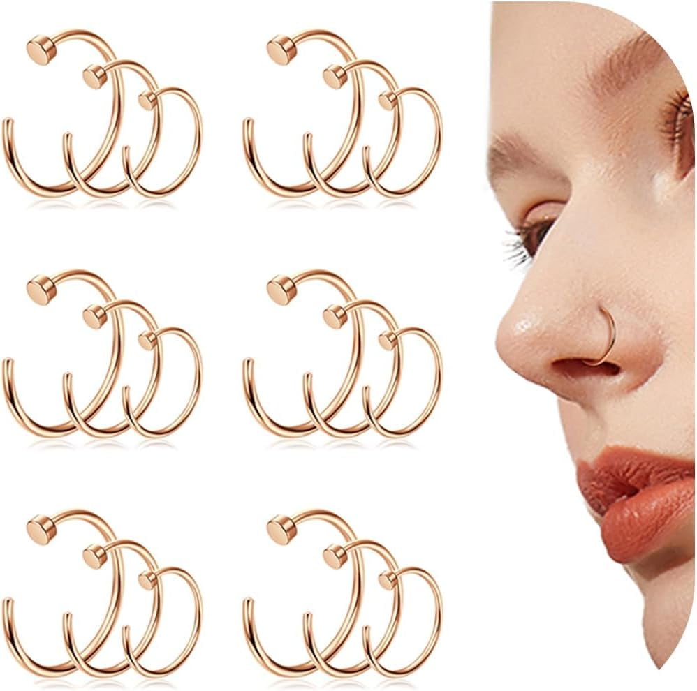 22G Surgical Steel Nose Rings Hoop for Men Women C-Shape Flat Disc Thin ...