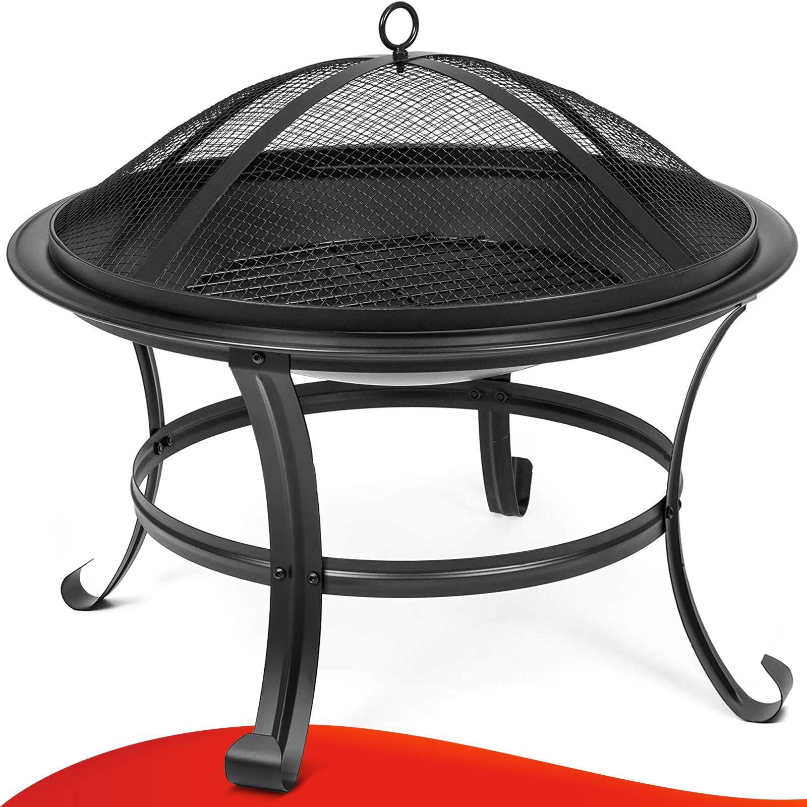22IN Fire Pit Outdoor Wood Burning Firepit Bowl Pit Steel Patio Camping ...