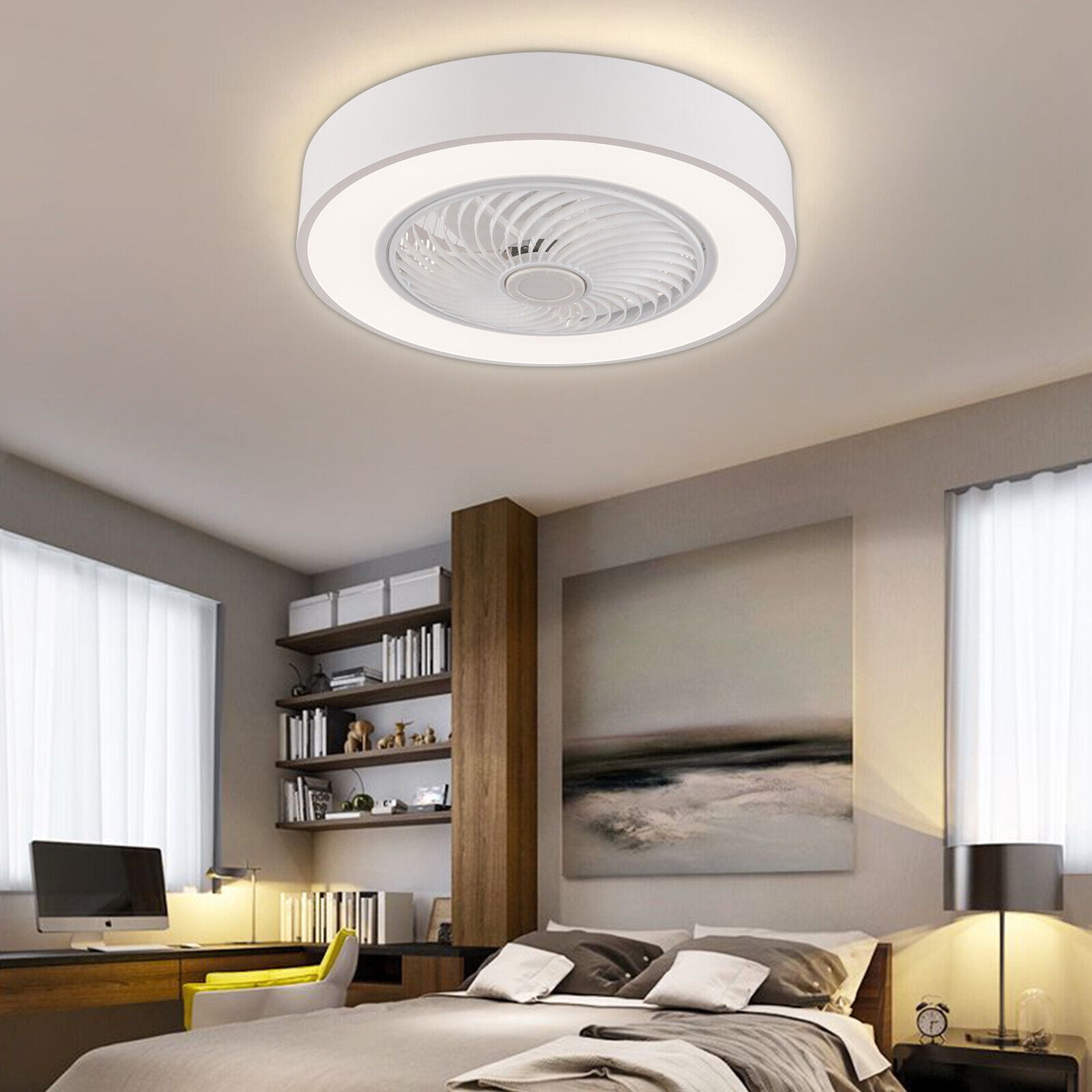 22Inch Indoor Ceiling Fan with Light, Caged Low Profile Invisible ...