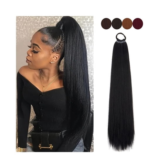 22Inch Long Straight Synthetic Ponytail Hair Extension with Elastic Tie ...