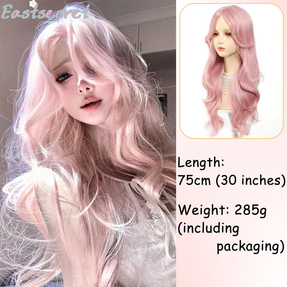 22Inch Sea Blue Color Synthetic Wigs Middle Part Long Natural Wavy Hair ...