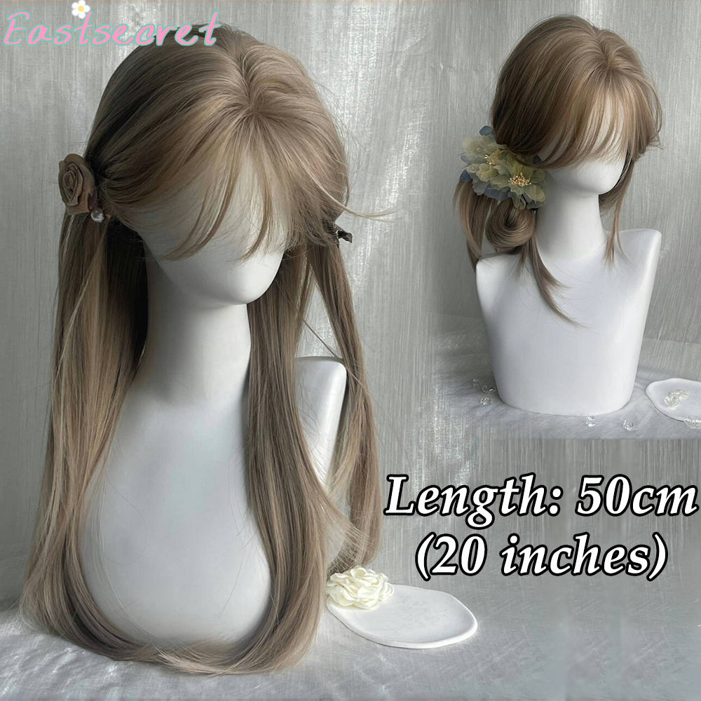 22Inch Sea Blue Color Synthetic Wigs Middle Part Long Natural Wavy Hair ...