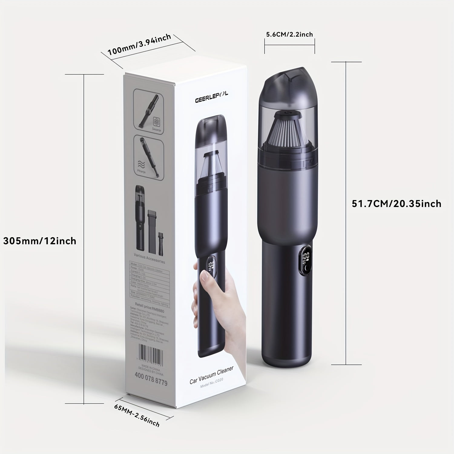 22J22H22 High Suction Power 20000PA 100W Car Vacuum Cleaner Cordless 4 in 1 Handheld Vacuum LED ...