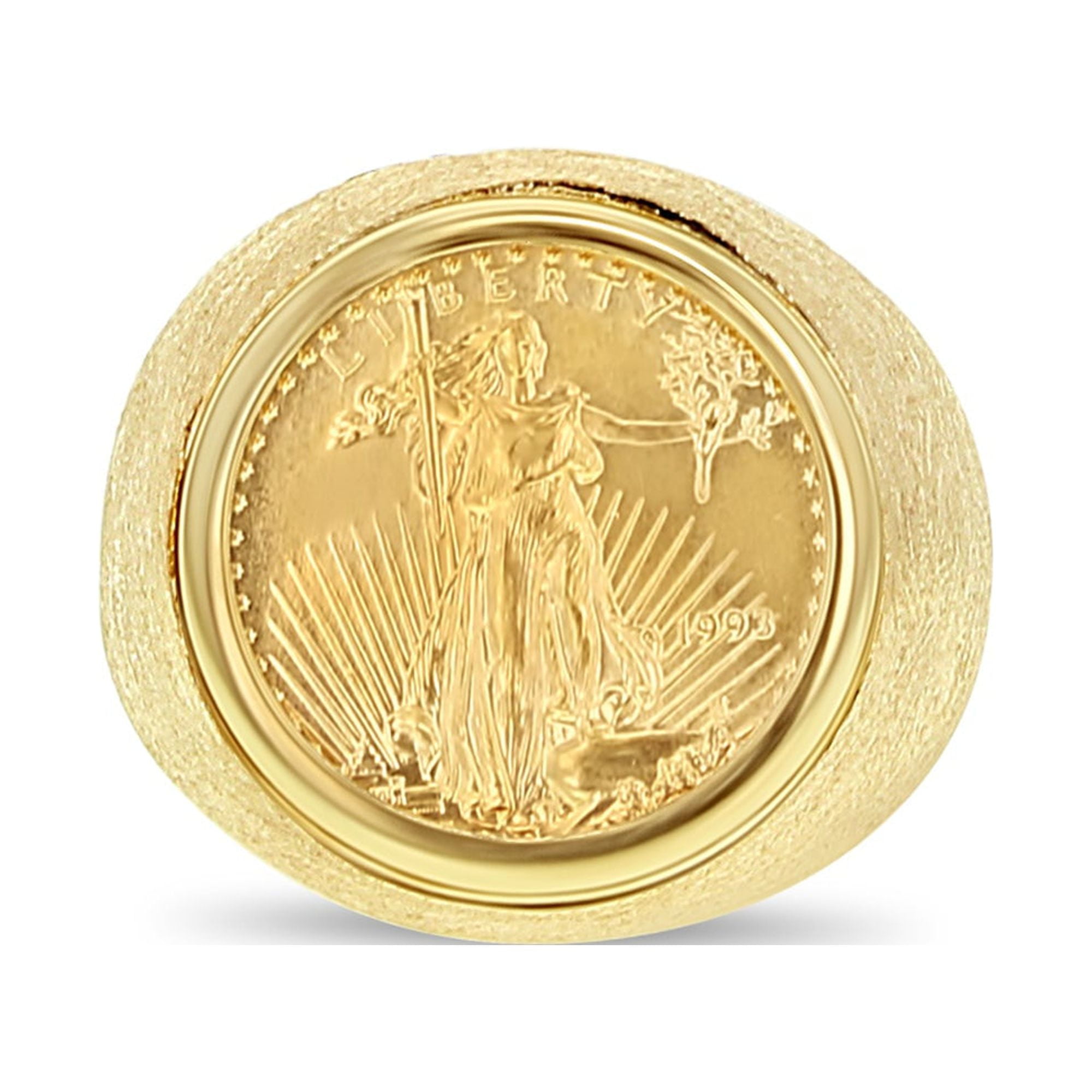 22K Fine Gold 1/10OZ Lady Liberty Ring with Bark Texture 14k Yellow ...