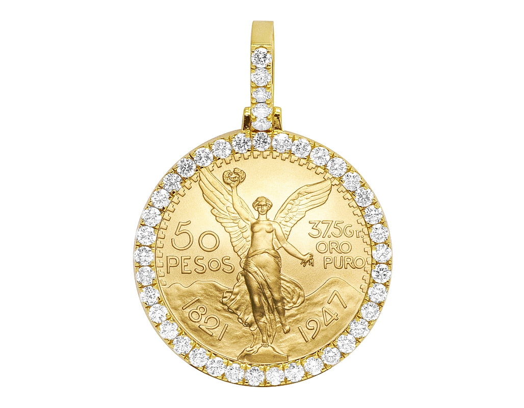 22K Yellow Gold Mexico 50 Pesos Coin Diamond Pendant 5.25 Ct - Walmart.com