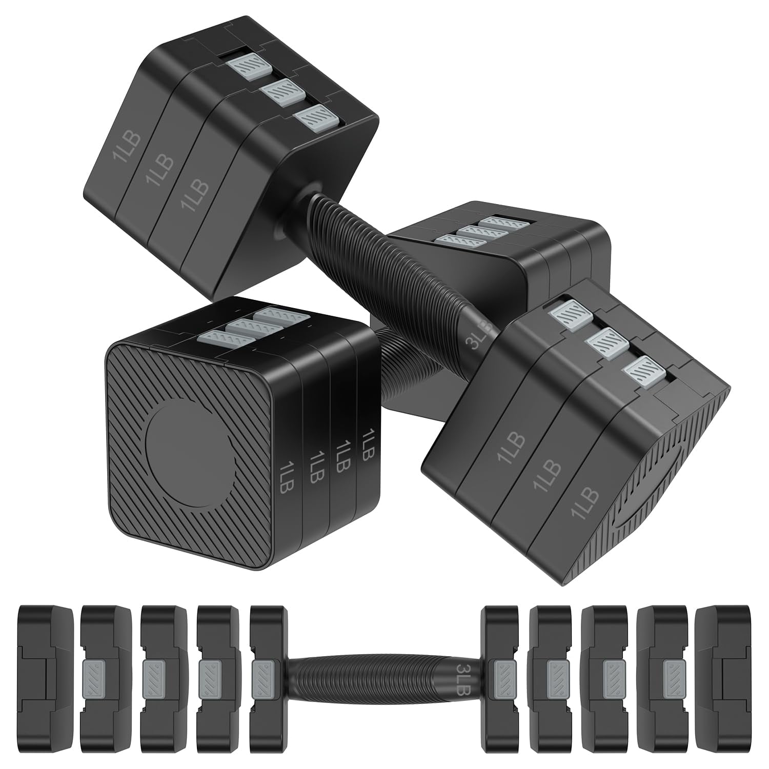 22LBS Adjustable Dumbbells Set, Hand Weights Sets with 5 Levels 3lb ...