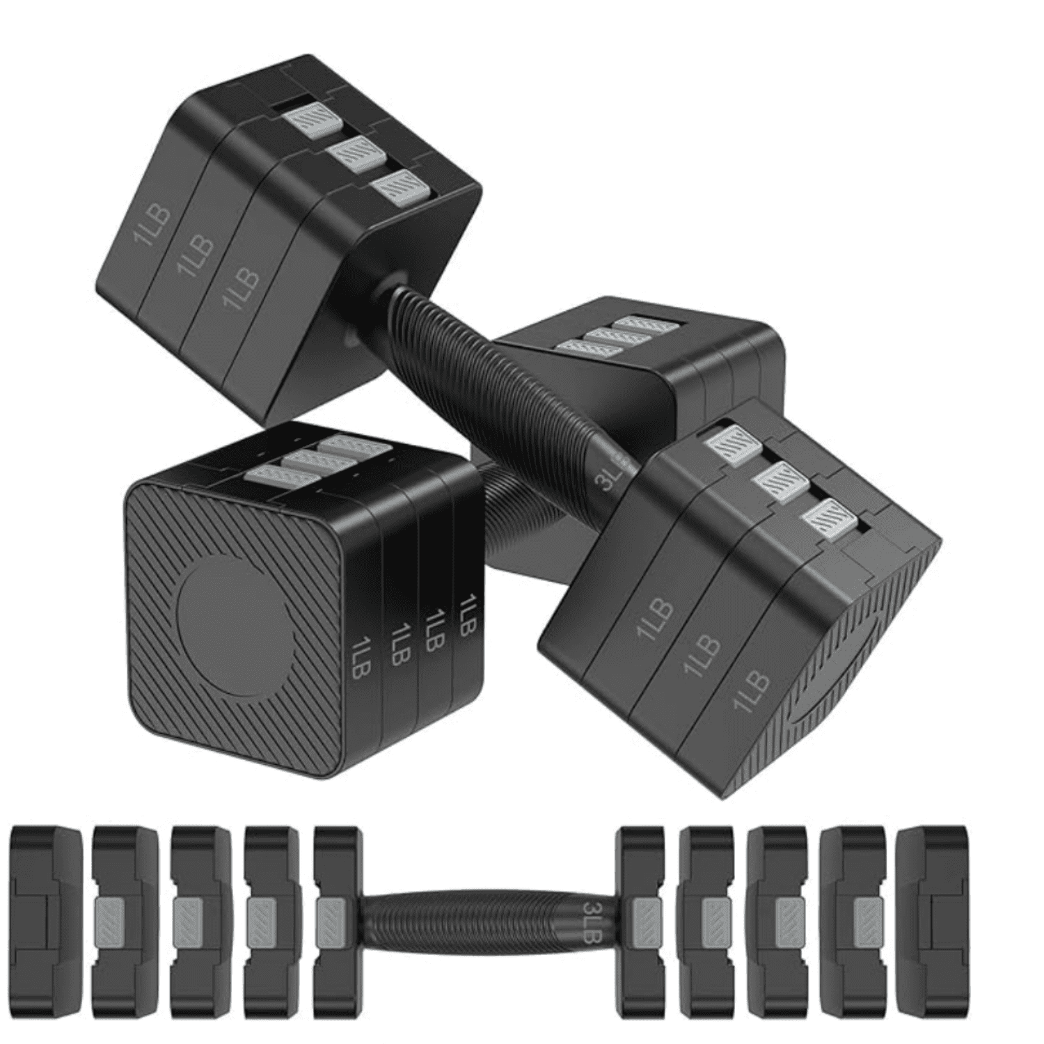 22LBS Adjustable Dumbbells Set, Hand Weights Sets with 5 Levels 3lb ...
