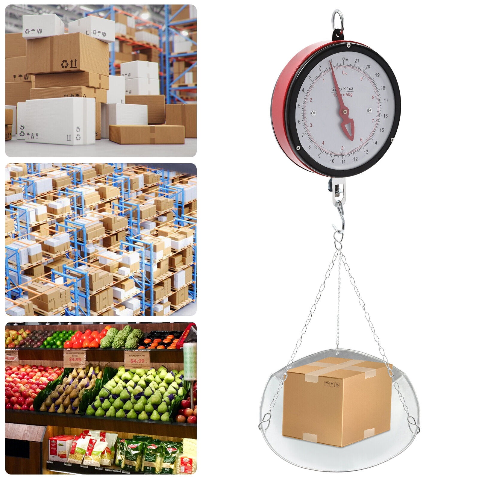 22LBS Double-Sided Dial Mechanical Hanging Scale with Scoop/Chain for ...