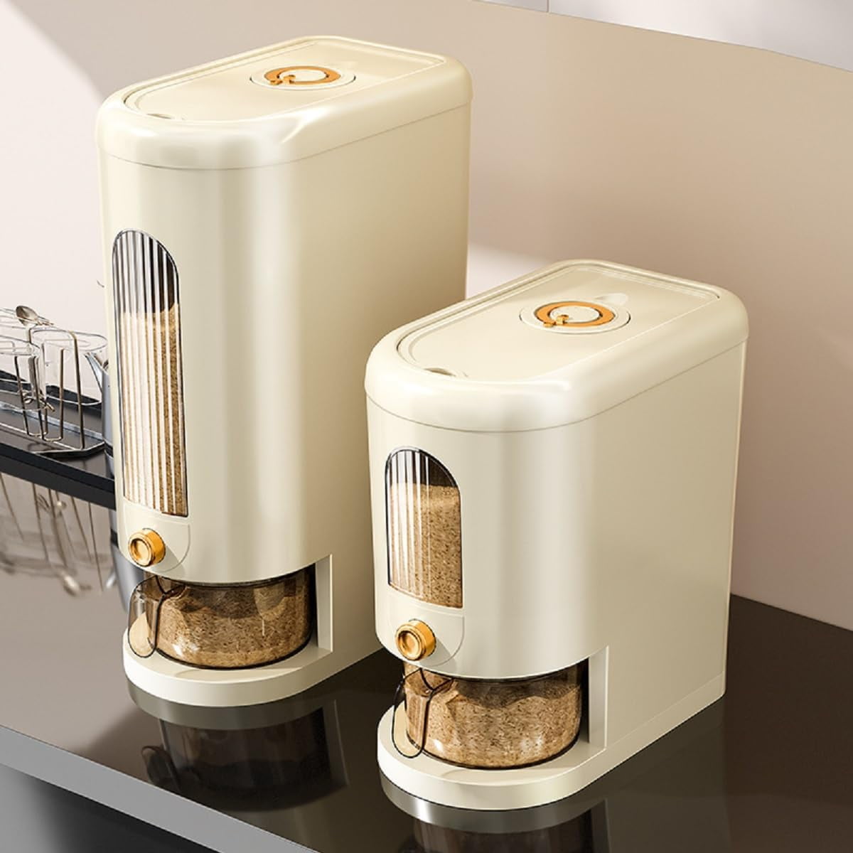 22LBS Rice Dispenser, Large Grain Container Storage with Lid Measuring ...