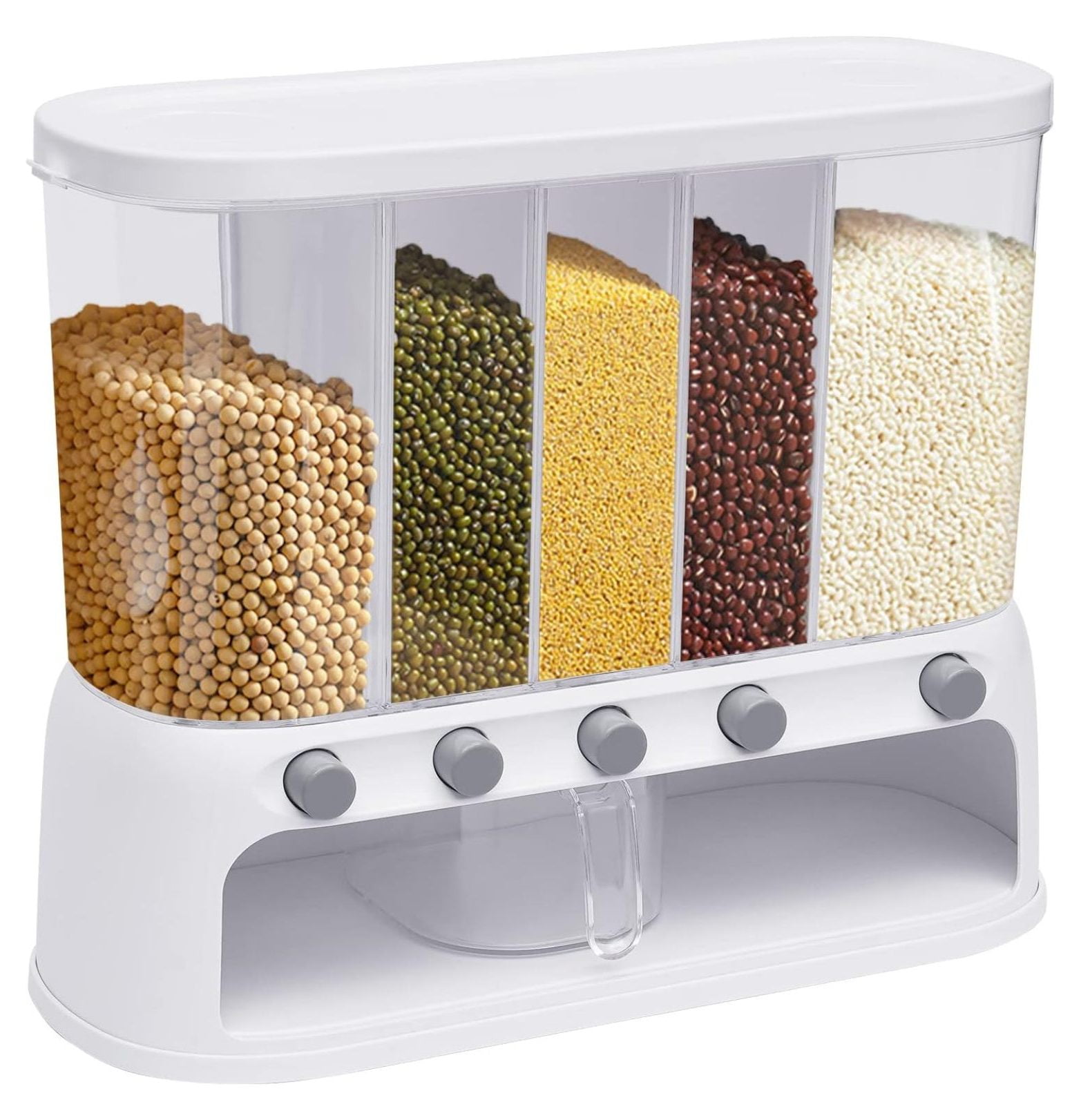 22Lbs Rice Dispenser, 5Grid Grain Storage Container Dispenser, Grain ...