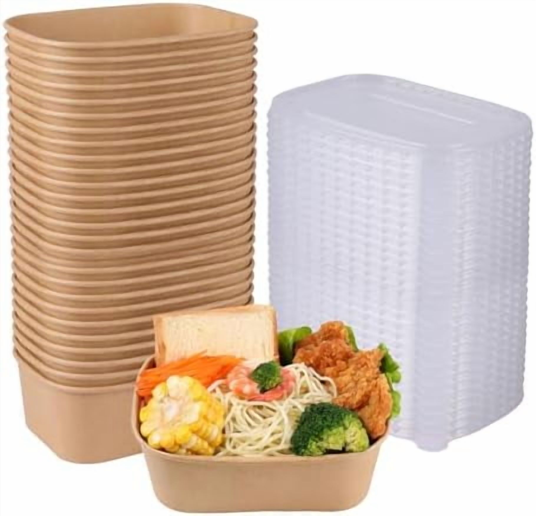 22OZ Disposable Kraft paper bowls with lids, Rectangle Food containers ...