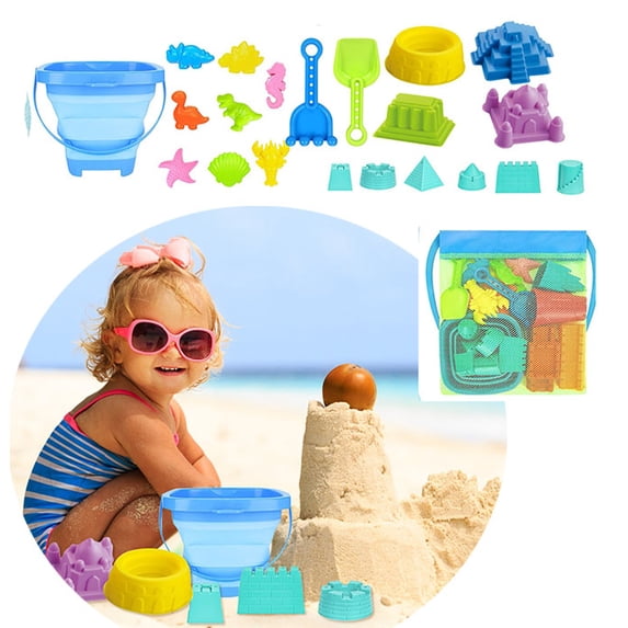 22PCS Beach Sand Toys Set for Toddlers Collapsible Sand Bucket with ...