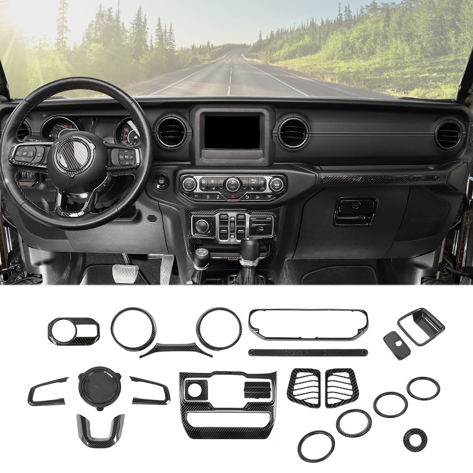 22PCS CM31 Full Set Interior Trim Kit for 2018-2022 Jeep Wrangler JL ...