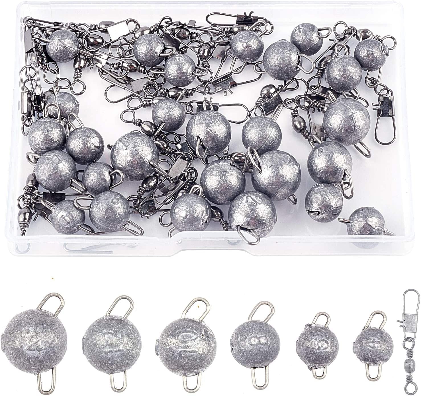 22PCS Fishing Weights Sinkers Grooved Round Shape Cannonball Fishing ...