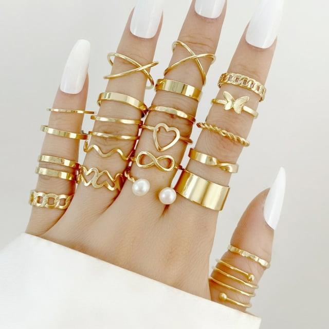 22PCS Women's Gold Plated Stackable Knuckle Rings Set with Geometric ...
