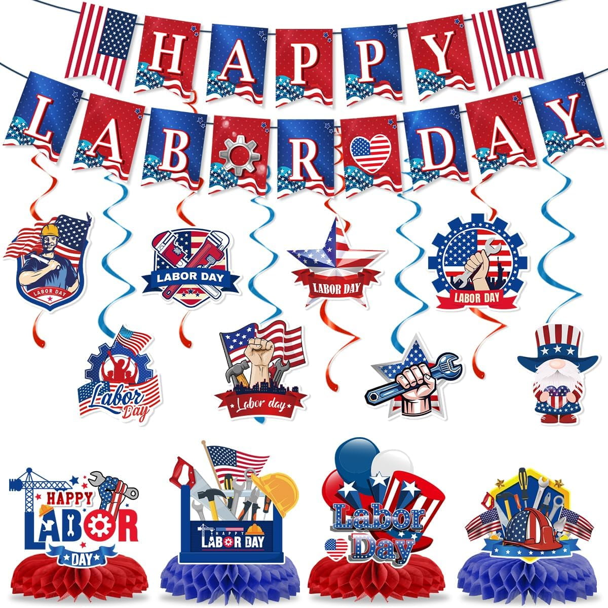 22PCS Labor Day Party Decorations - Including Happy Labor Day Banner ...