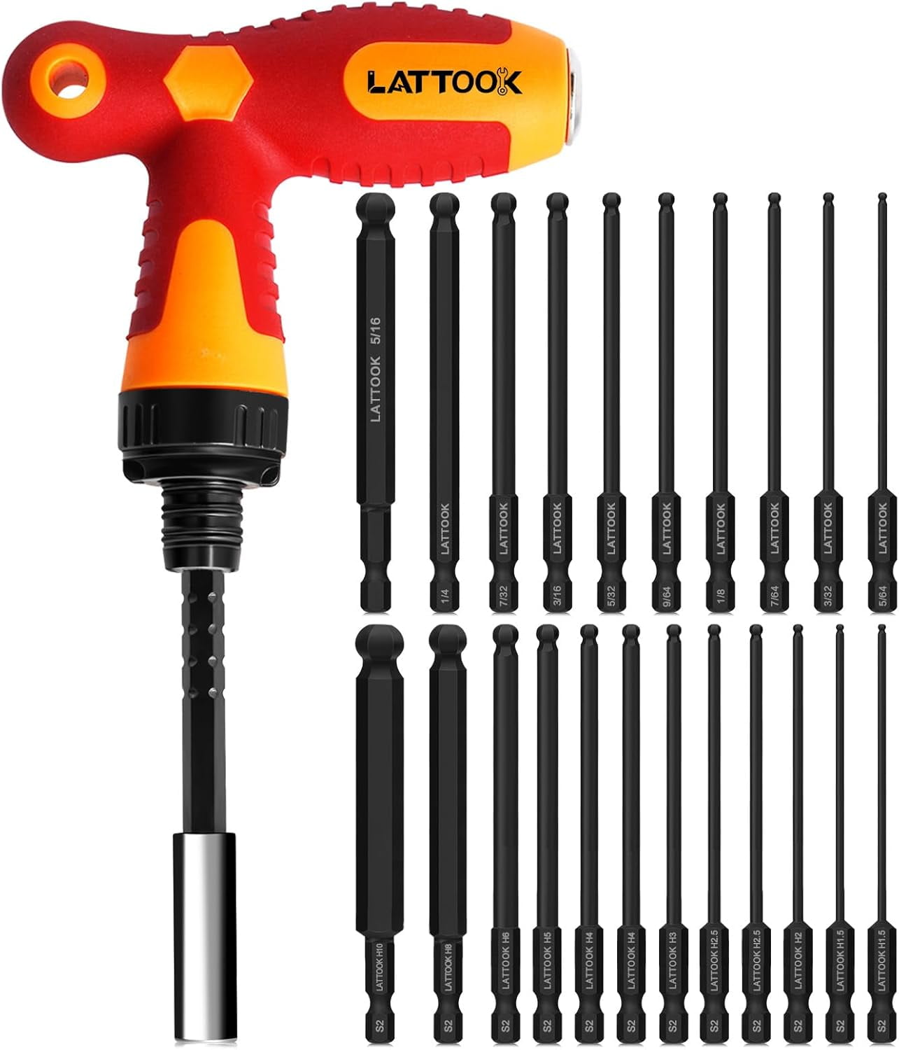 22PCS Metric & SAE Ball End Hex Bit Set Allen Key Set with T Handle ...