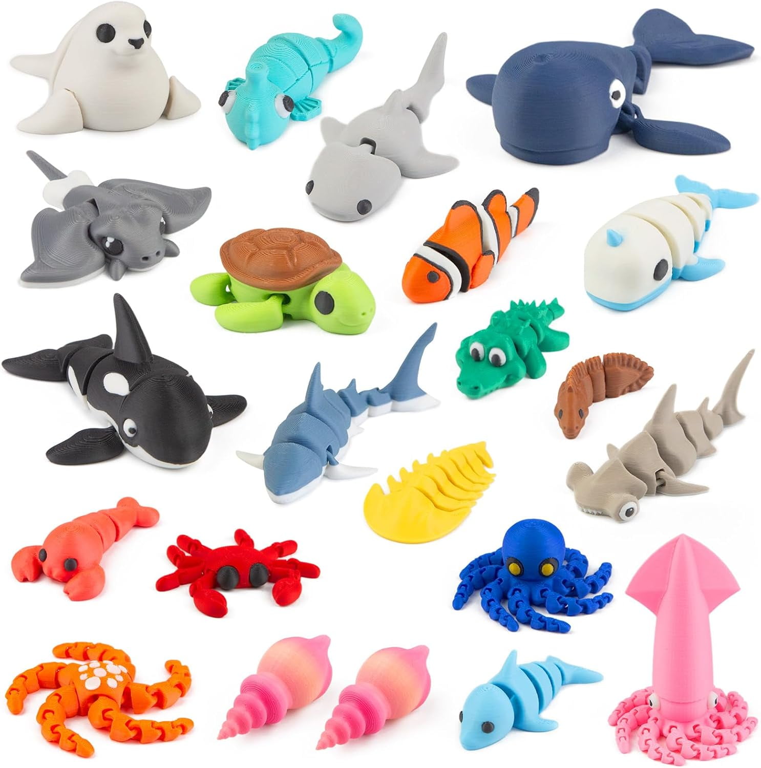 22PCS Ocean Animal Set, 3D Printed Mini Sea Animals Articulating ...