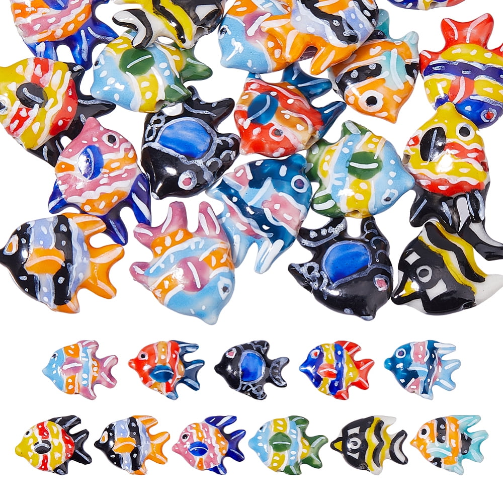 22Pcs 11 Colors Handmade Porcelain Beads Hand Drawn Fish Mixed Color 17 ...