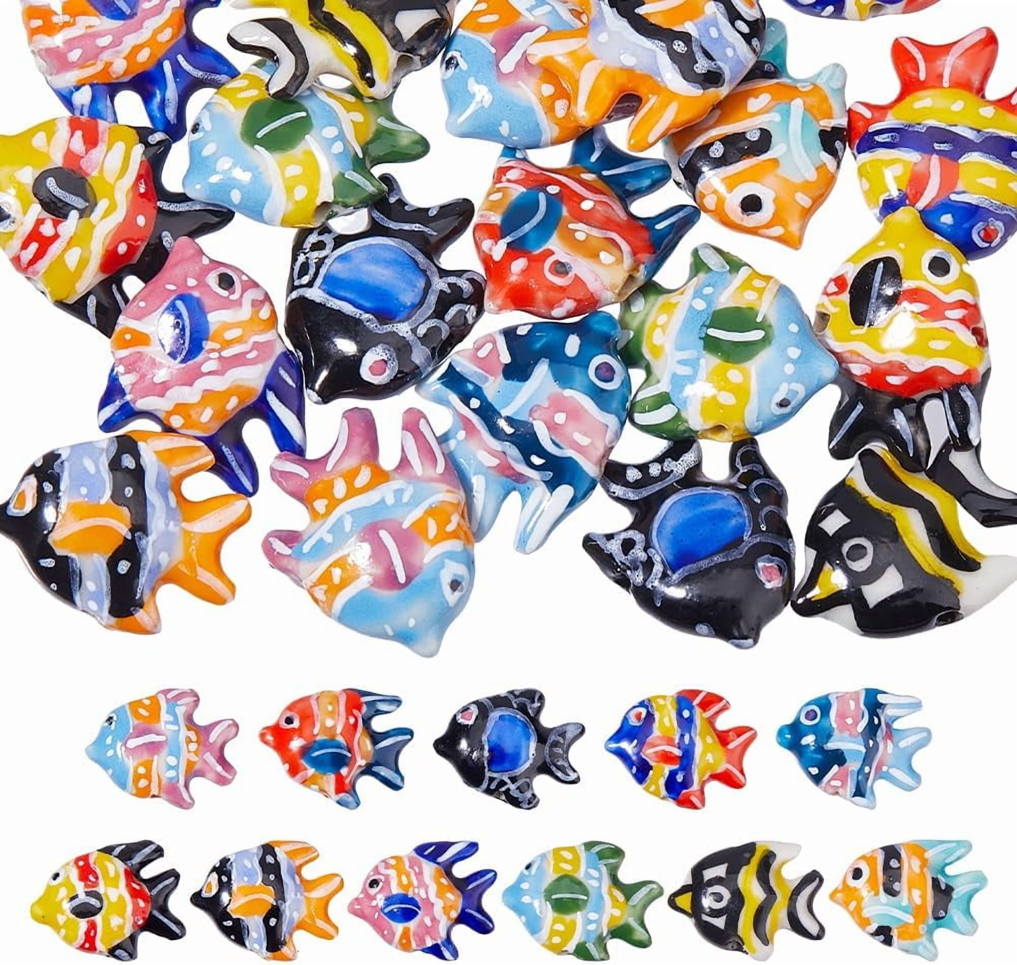 22Pcs 11 Colors Tropical Fish Porcelain Beads Ocean Fishs Loose Spacer ...