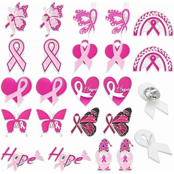 22Pcs 11 Styles Breast Cancer Awareness Lapel Pins - Pink Ribbon Love ...