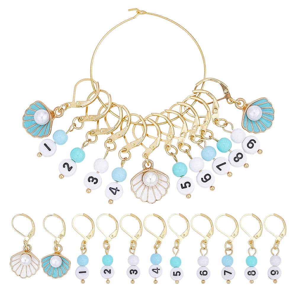22Pcs 11 Styles Pearl Shell Stitch Marker Charms Alloy Enamel Removable ...
