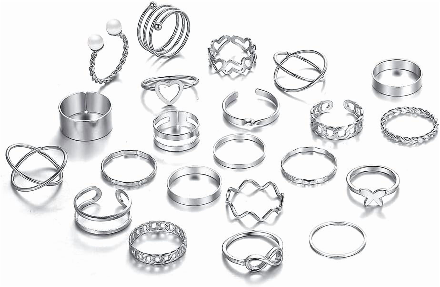 22Pcs 22 Style Heart Butterfly Criss Wave Alloy Finger Rings Set ...