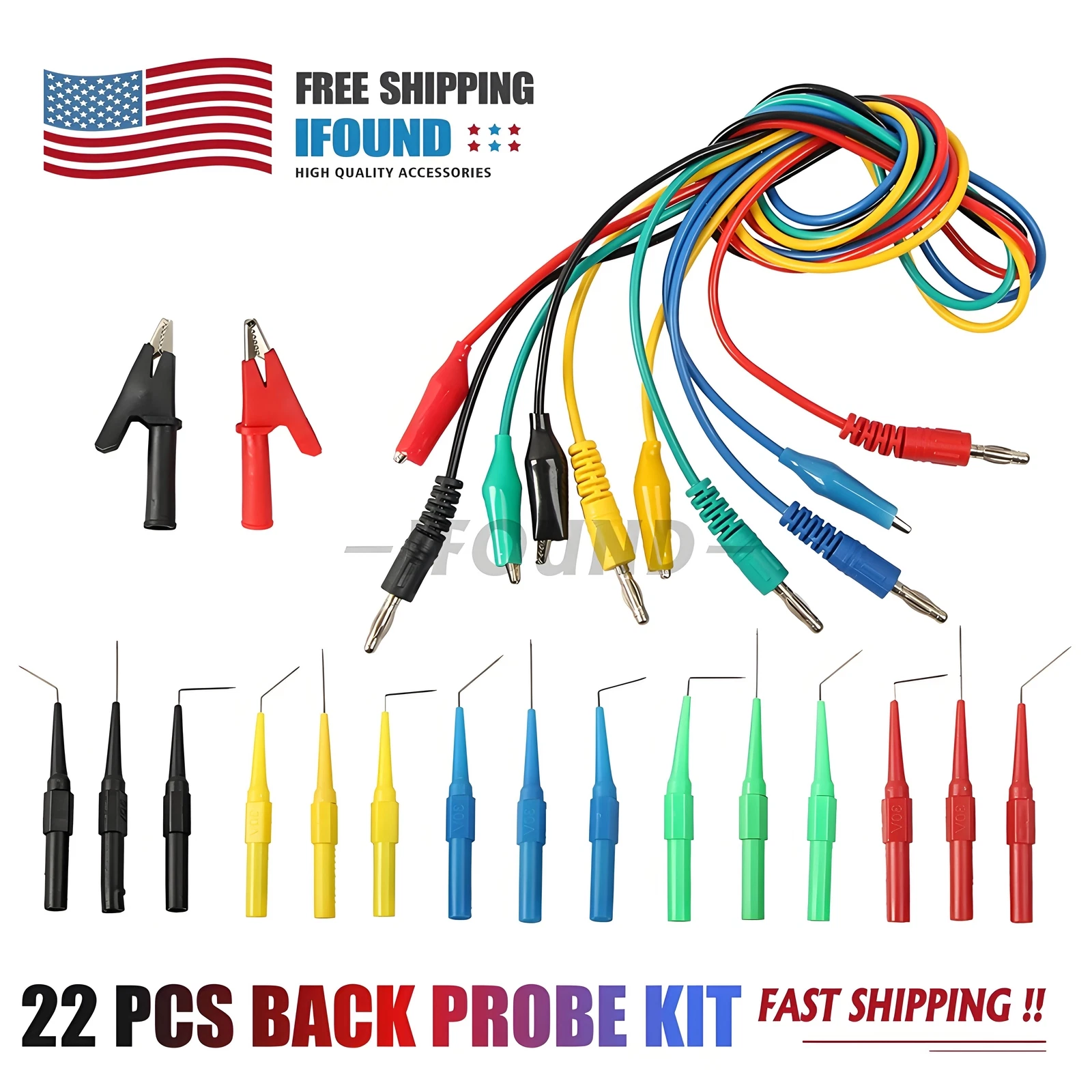 22Pcs Automotive Back Probe Kit Multimeter Test Leads Alligator Clips ...