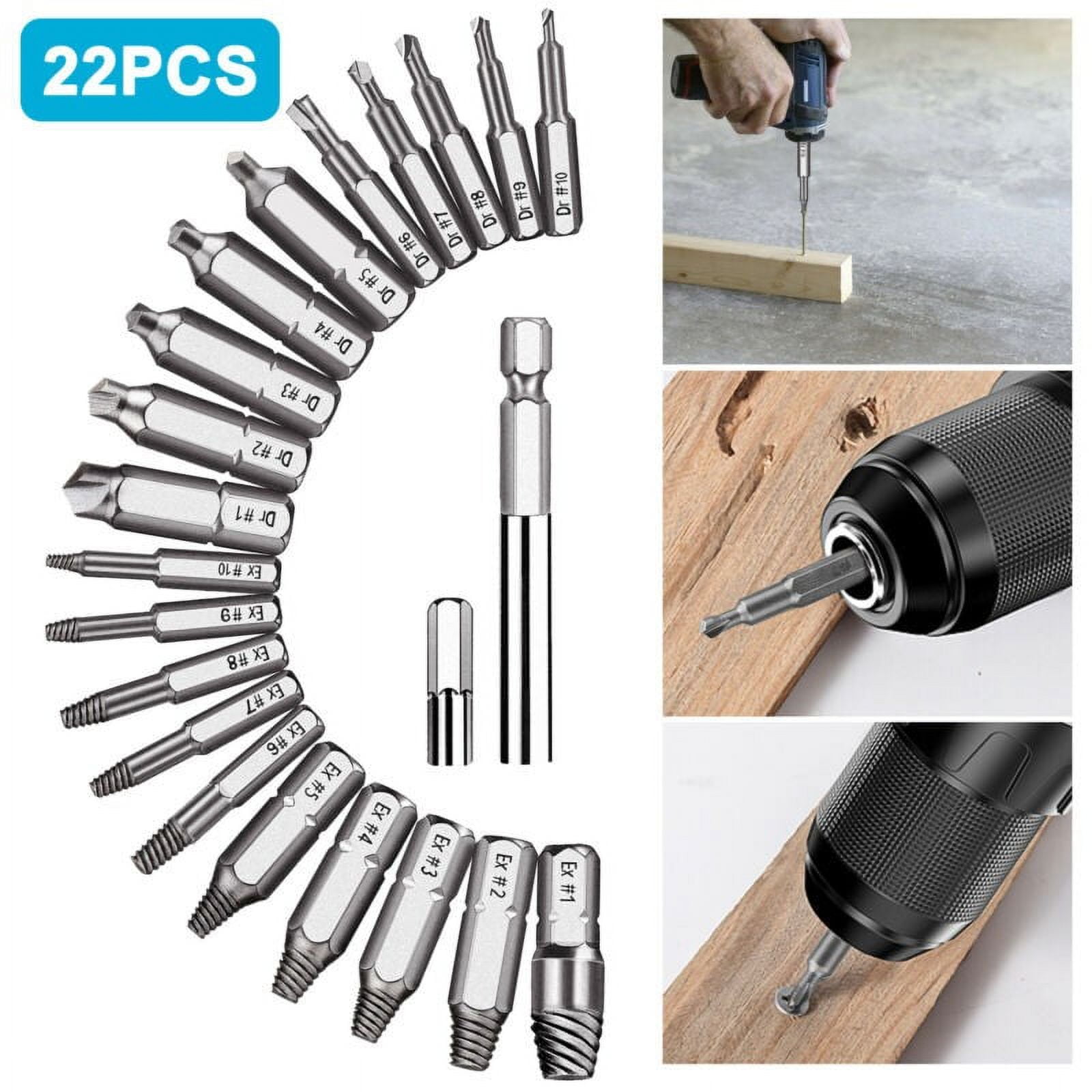 22Pcs Damaged Stripped Screw Extractor Drill Bits Broken Remover Bolt ...