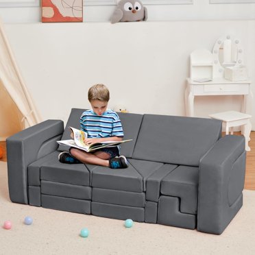 Linor 10PCS Kids Modular Couch, Multifunctional Playroom Sofa in Yellow ...