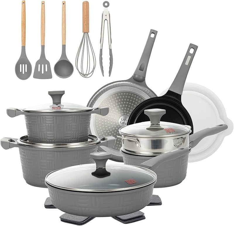22Pcs Pots and Pans Set Nonstick Cookware with Non-detachable Handle ...