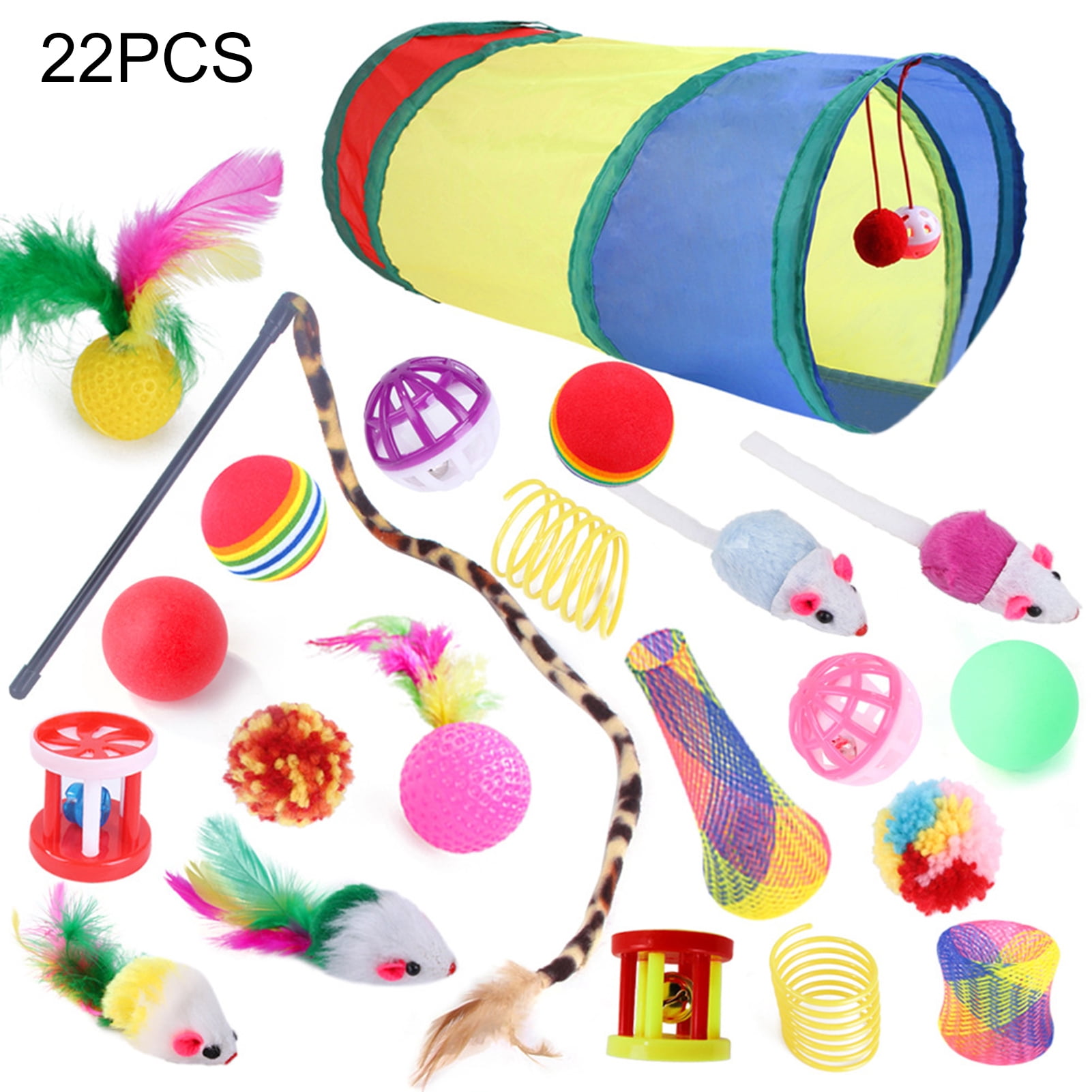 22Pcs/Set Cat Toys Tunnel Assortments, Portable Funny Feather Teaser ...