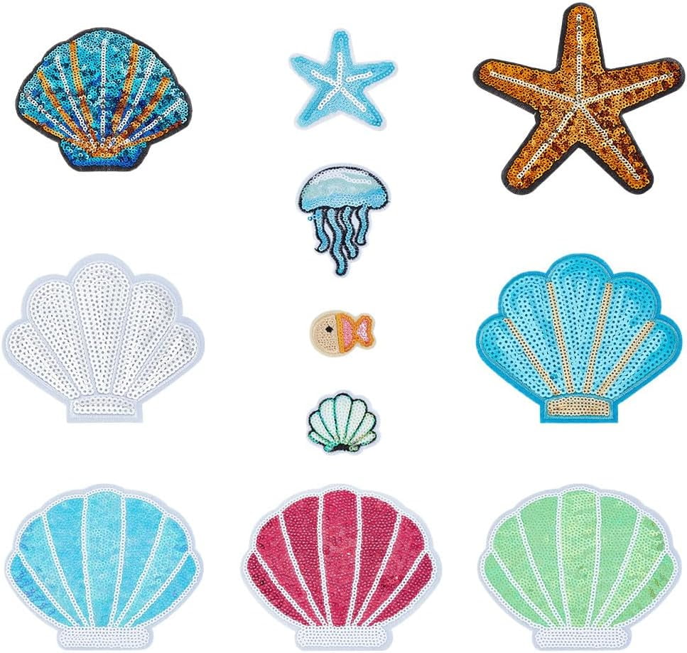 22Pcs Shell Conch Starfish Shape Iron on Patches Sea Theme Sequin ...