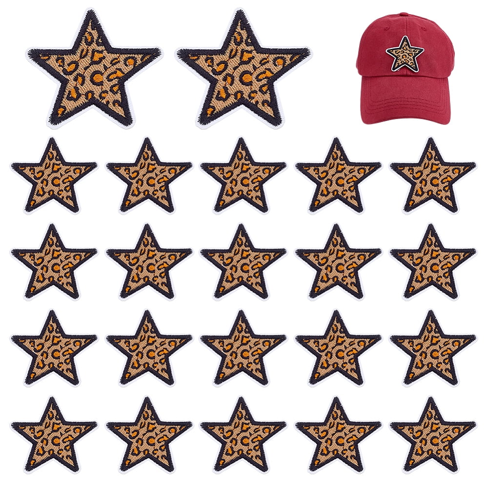 22Pcs Star with Leopard Print Polyester Embroidery Sew on Cloth Patches ...