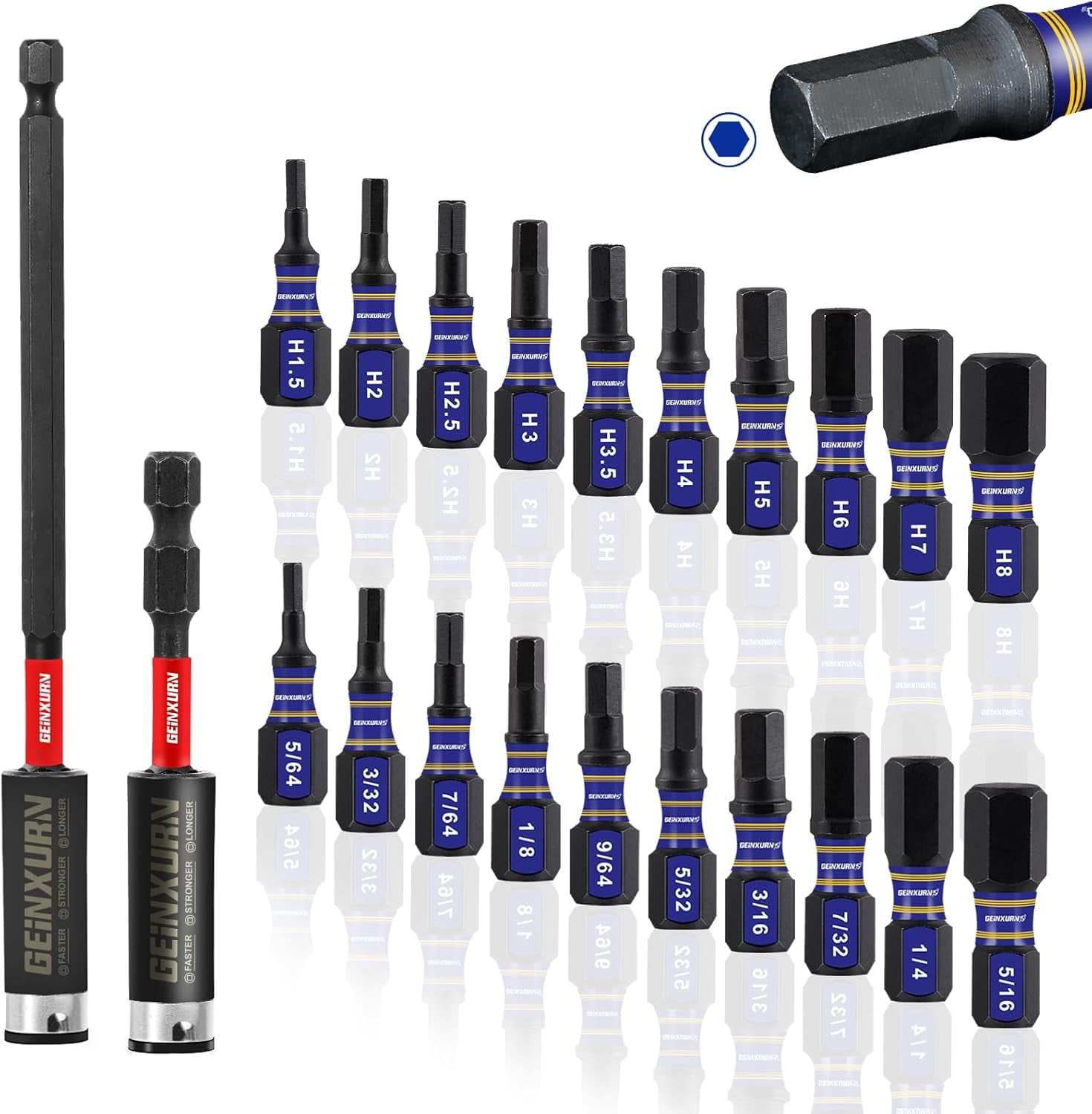 22Pieces 1 In. Hex Head Impact Tough Magnetic Allen Wrench Drill Bits ...