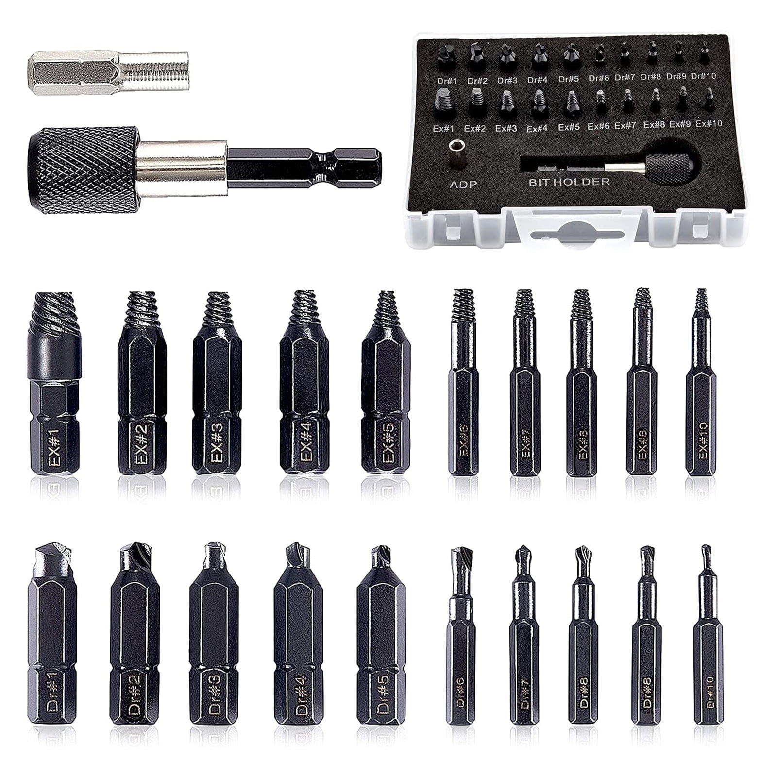 22Pieces Damaged Screw Extractor Drill Bit Set Screw Extractor for Bolt ...
