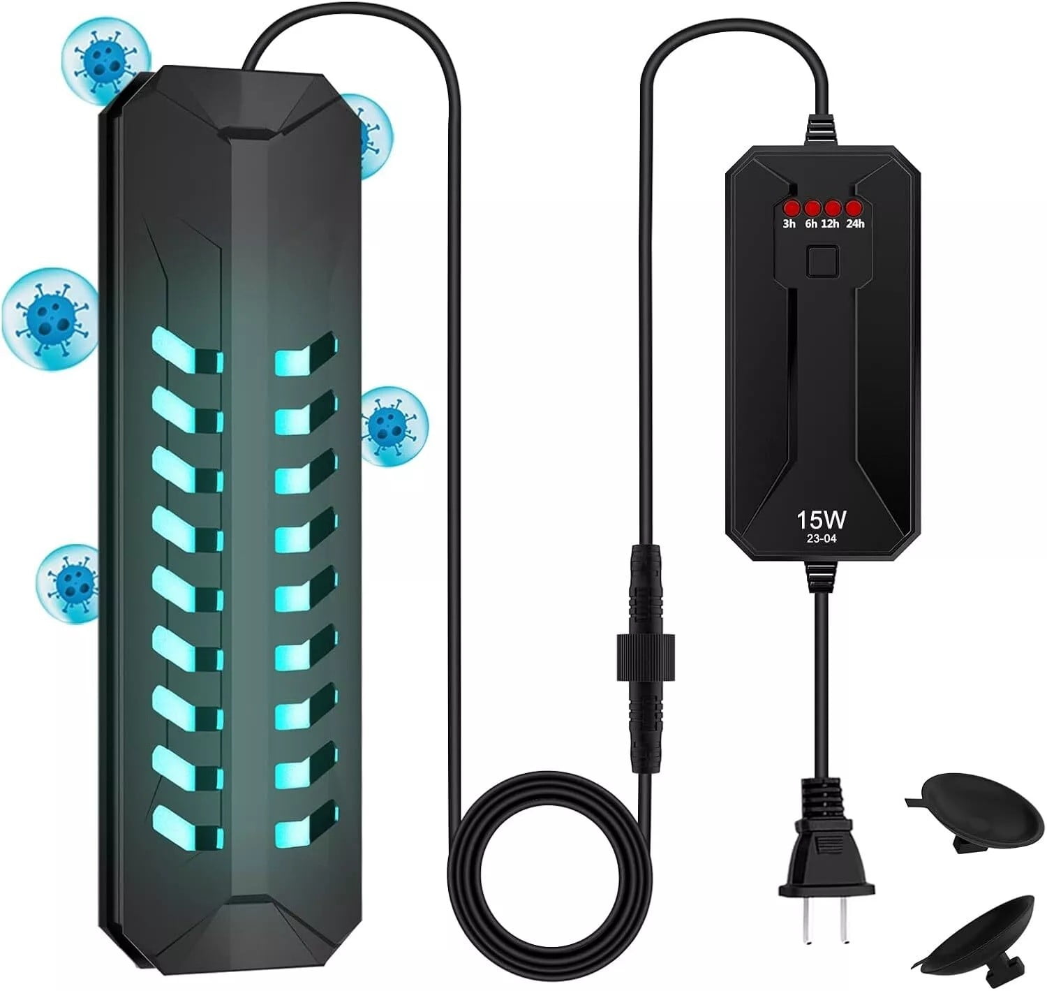 22W Aquarium Submersible UV Light with Timer Fish Tank Double Tube ...