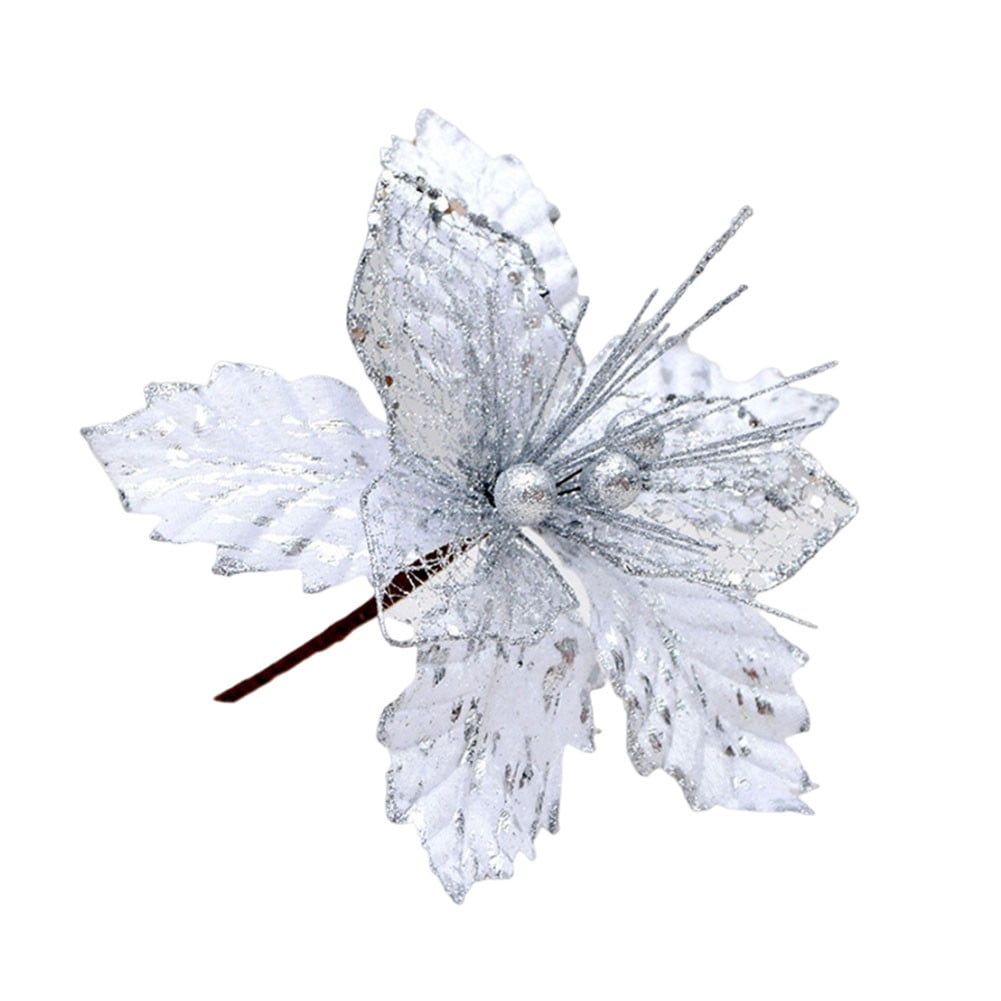 22cm Artificial Christmas Poinsettia Glitter Flower Xmas Tree Hanging ...