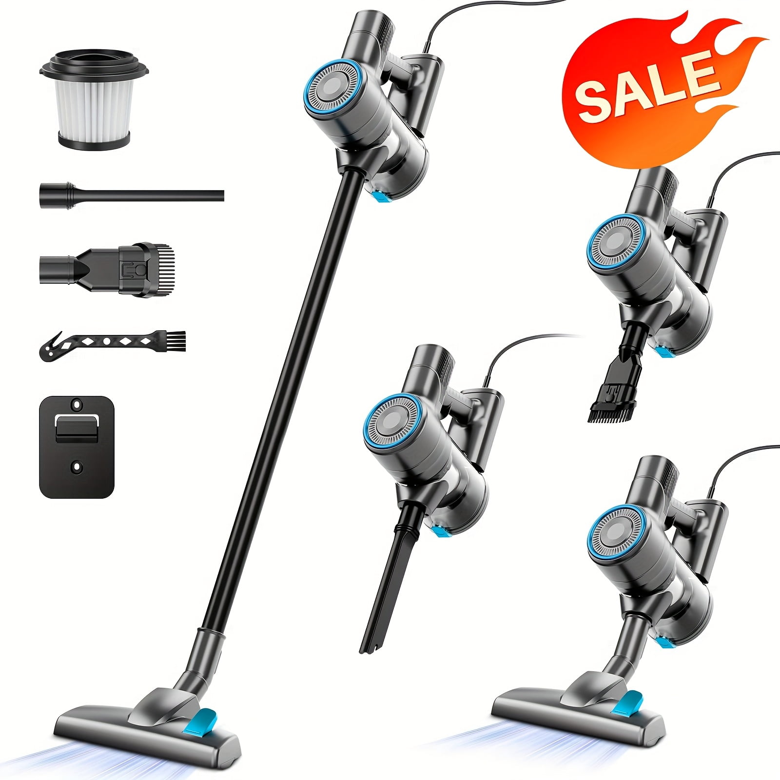 22ft Corded Stick Vacuum Cleaner for Home, 18KPa Powerful Suction HEPA ...