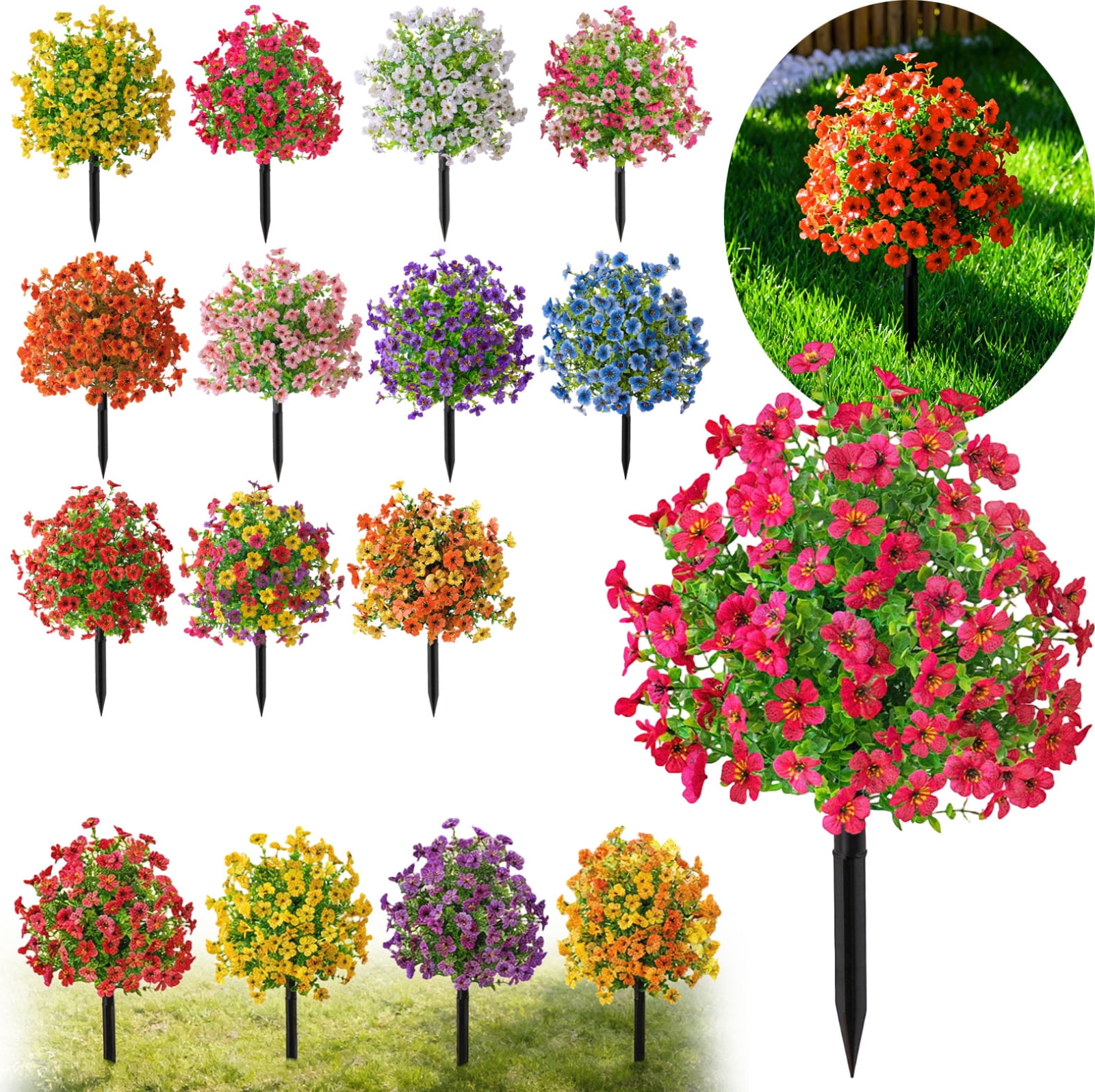 22in Artificial Flowers Outdoor Garden Stakes UV Resistant Faux Silk ...