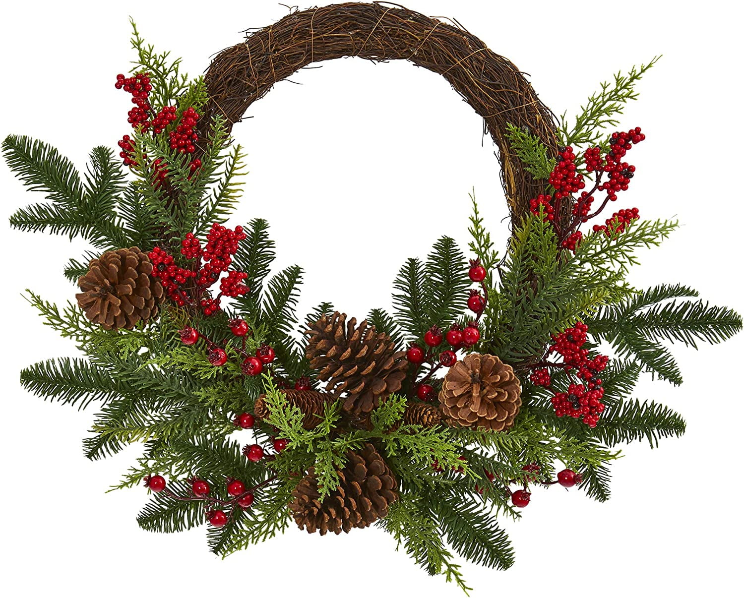 22in. Mixed Cedar with Berries and Pine Cones Artificial Wreaths, Green ...