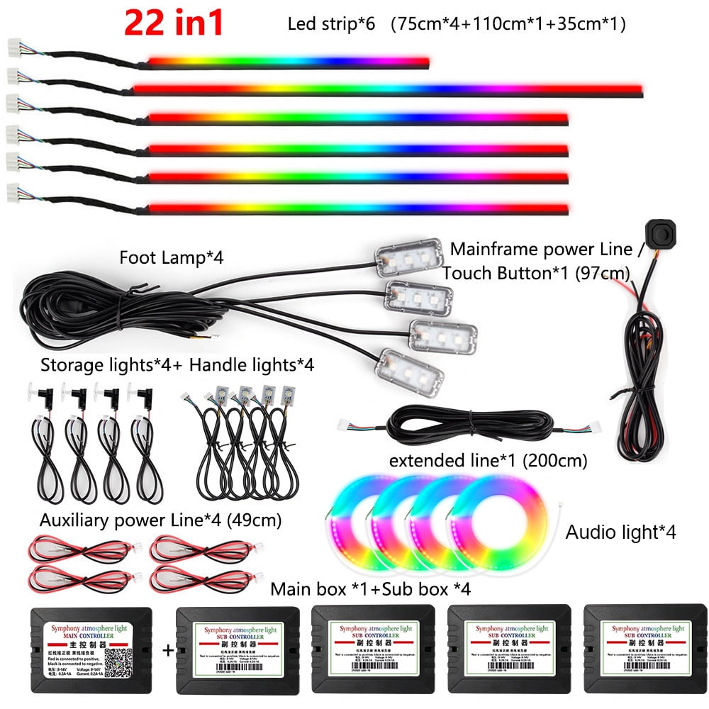 22in1 Symphony Car Ambient Light RGB 213 Color Universal Car Interior ...