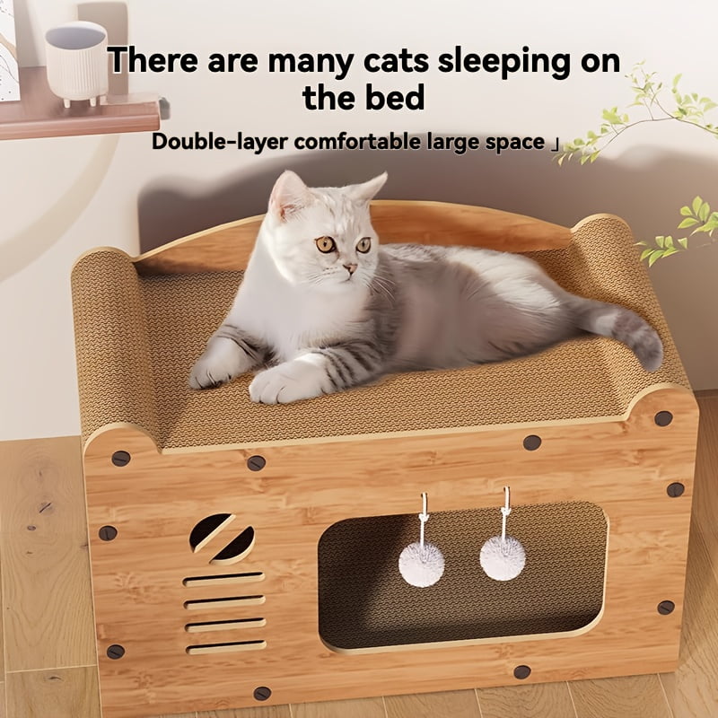 22inch Large Cat Scratcher House for Indoor Cats, Cute Cat Cardboard ...