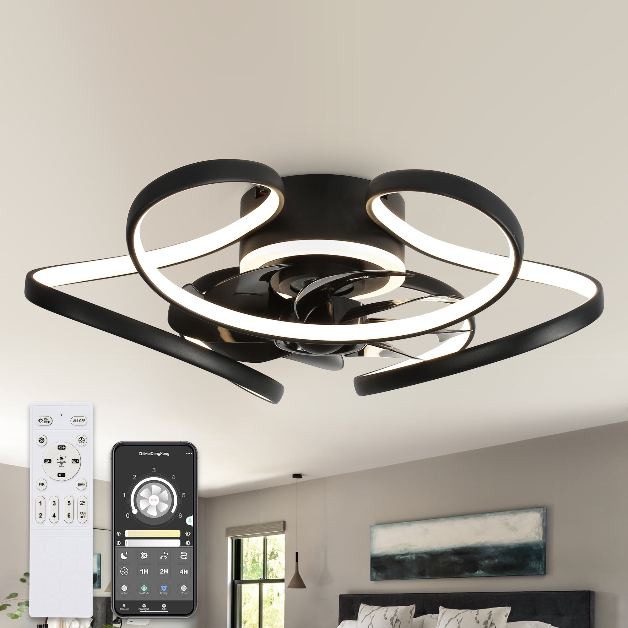 22inch Low Profile Ceiling Fan with 6- Speed, Reversible Flush Mount ...