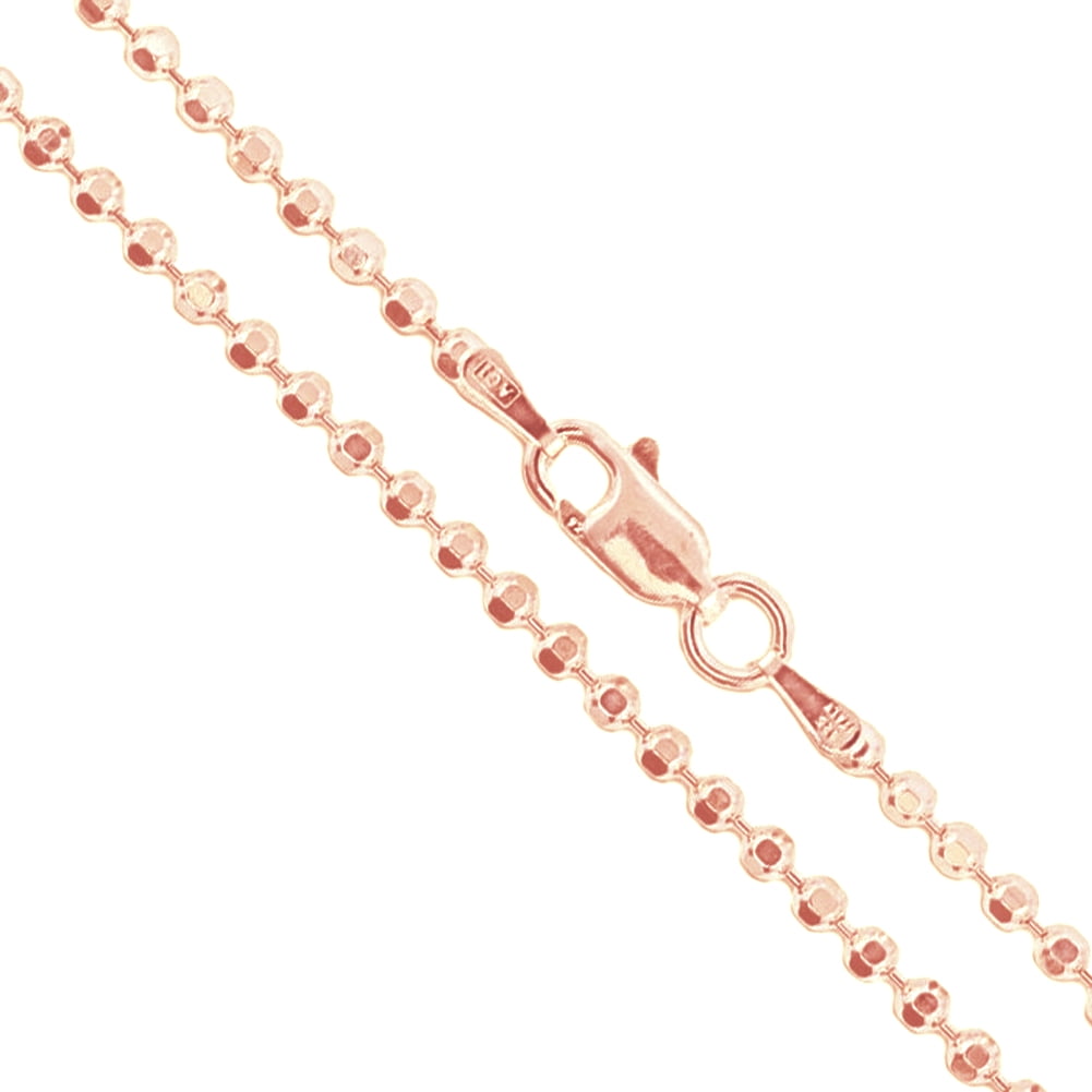 22k Rose Gold Plated Sterling Silver Diamond-Cut Ball Bead Chain 2mm 925 Italy Dog Tag Necklace ...