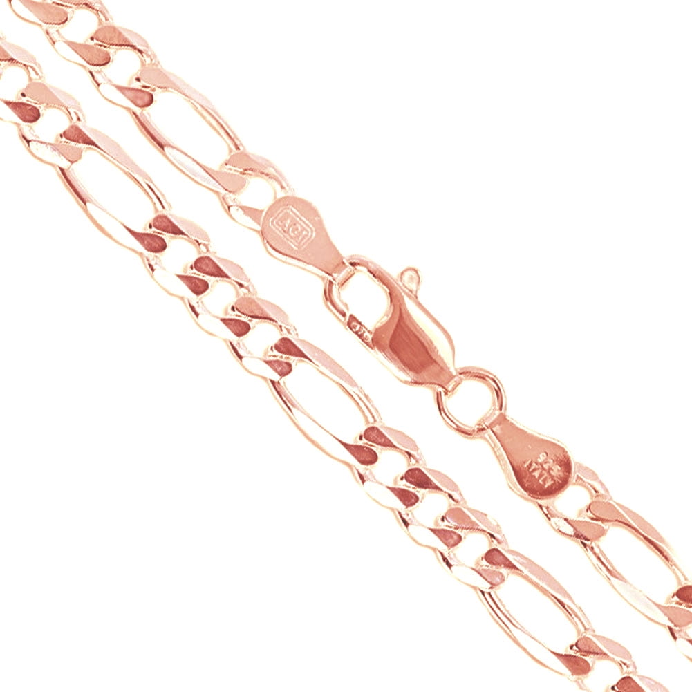 22k Rose Gold Plated Sterling Silver Diamond-Cut Figaro Link Chain 4 ...