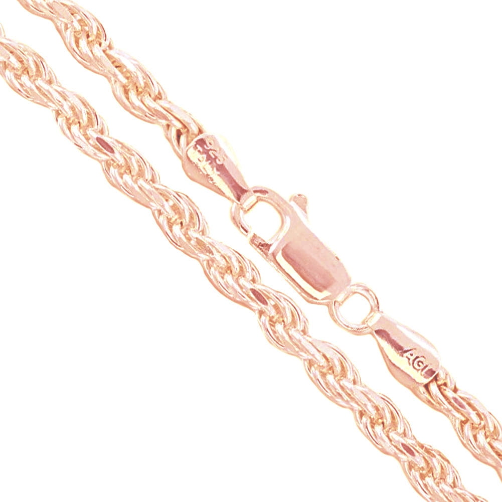 22k Rose Gold Plated Sterling Silver Diamond-Cut Rope Chain 3.7mm Solid ...