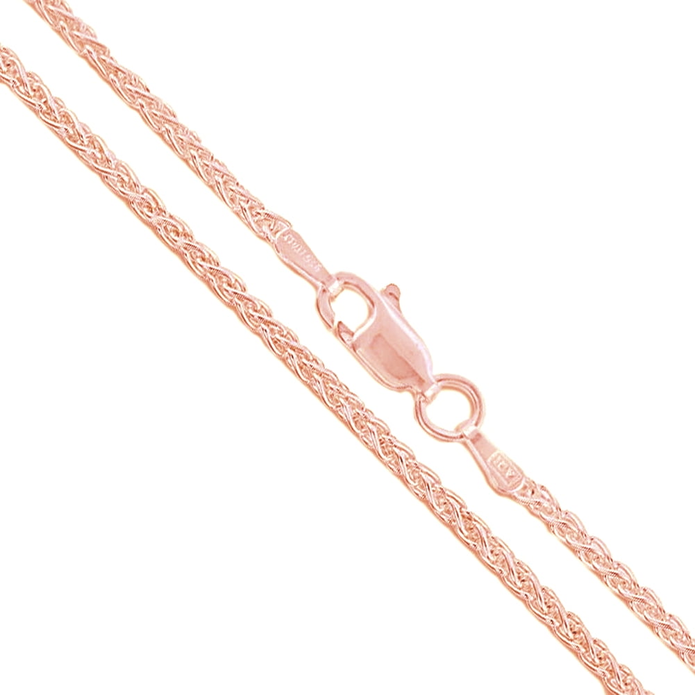 22k Rose Gold Plated Sterling Silver Wheat Chain 1.9mm Solid 925 Italy ...