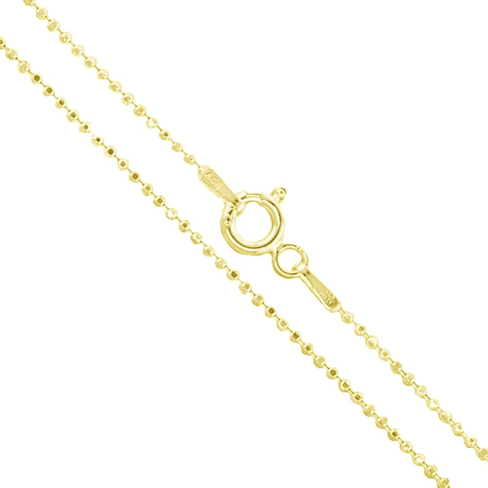 22k Yellow Gold Plated Sterling Silver Diamond-Cut Ball Bead Chain 1.2mm 925 Italy Dog Tag ...