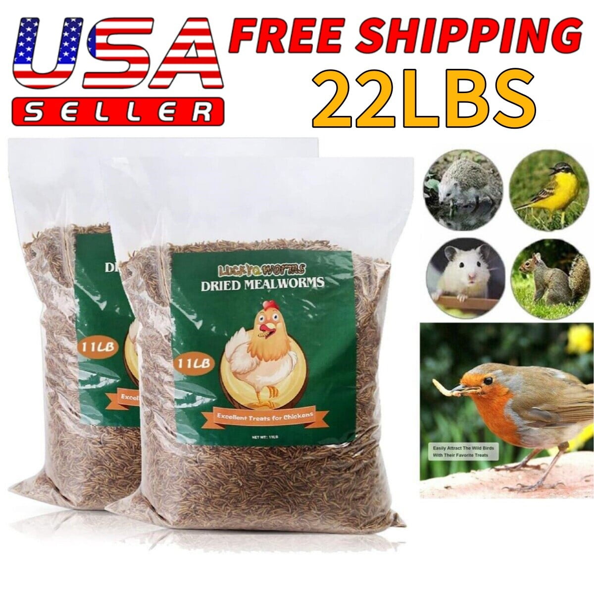22lbs Dried Mealworms for Chickens High-Protein Worms Birds Chicken ...